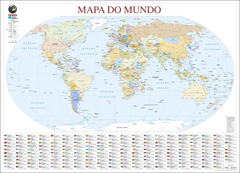 Mapa do Mundo (111,5 x 80,5 cm) - Folha Plastificada - Porto Editora